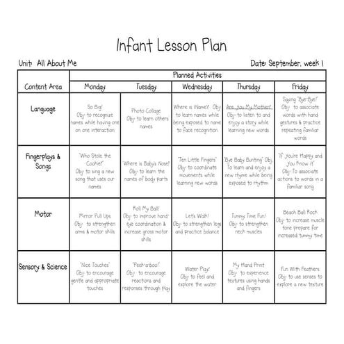 Lessons Plans Infant Complete for Months | PDF | Parenting Babies and ...