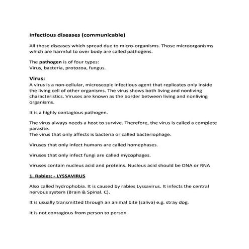 Communicable diseases and causative agents- a detailed chart | PPTX