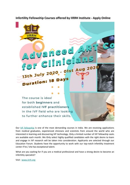 Fellowship in Reproductive Medicine - IIRRH | PDF