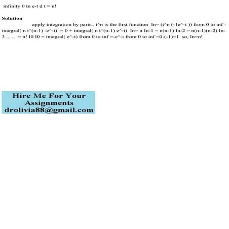 infinity 0 tn e-t d t = n!Solution apply inte.pdf