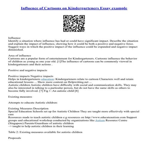 Influence Of Cartoons On Kindergarteners Essay Example | PDF