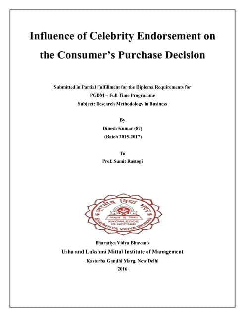 Impact of Celebrity endorsement on Consumer Buying Behaviour | PDF