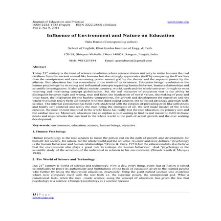 Influence of environment and nature on education | PDF