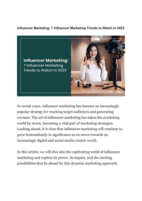 Influencer Marekting Trends- Where the creator economy is going in in 2024 | PDF