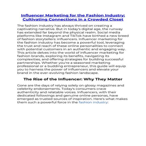 Influencer Marketing for the Fashion Industry Cultivating Connections ...