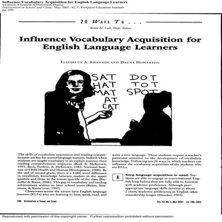 Influence Vocabulary Acquisition for English language Learners | PDF