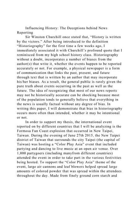 Influencing History The Deceptions Behind News Reporting Sir Docx