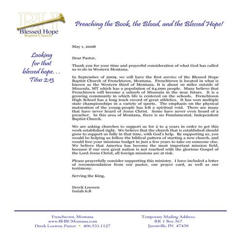 Info Letter To Pastor | PDF