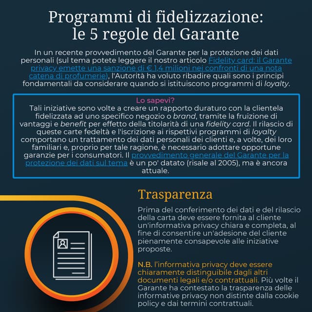 Infografica sulle 5 regole privacy per i programmi di fidelizzazione | PDF