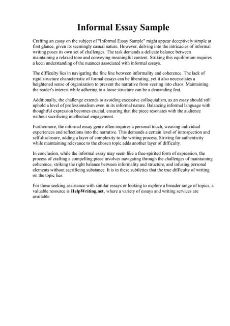 Informal Essay Sample. Compose a Remarkable Informal Essay with Our ... Informal Essay Sample. Compose a Remarkable Informal Essay with Our ...