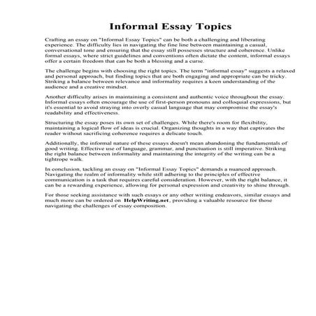 Informal Essay Topics. Compose a Remarkable Informal Essay with Our ...