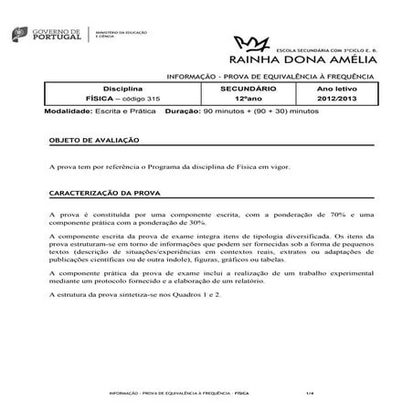Informação prova educação física 12º
