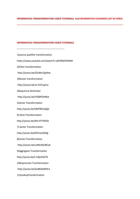 Informatica video tutorials transformation wise | PDF