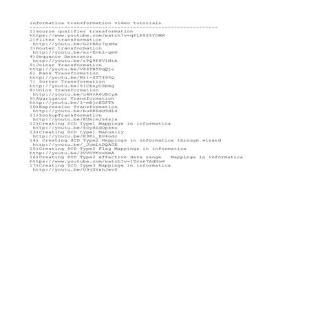 Informatica video tutorials for all transformation | TXT