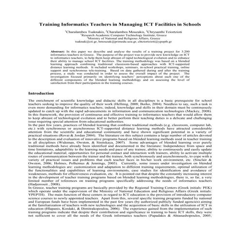 Training Informatics Teachers in Managing ICT Facilities in Schools | PDF