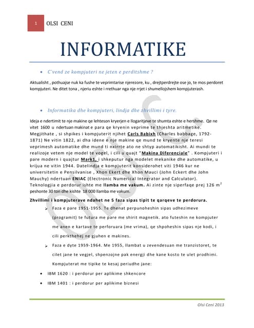 Kompjuteri, Historiku i tij dhe pjeset harduerike te tij ( CPU ...