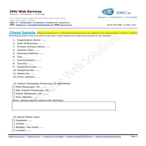 Information about new project, ask with client or prepare these details before start a new ...