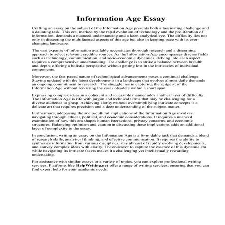 Information Age Essay. Informative Research Essay Aging And Staying At ...