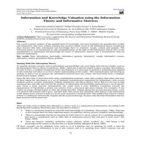 Information and knowledge valuation using the information theory and informative matrices | PDF