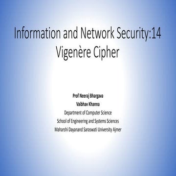 Information and network security 14 vigenère cipher | PPTX
