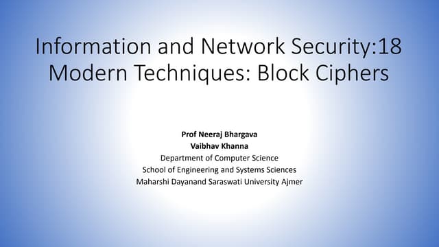 Information And Network Security 18 Modern Techniques Block Ciphers Ppt 0086