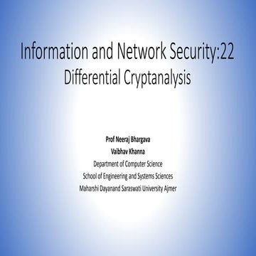 Information And Network Security 22 Differential Cryptanalysis Pptx Computing Technology
