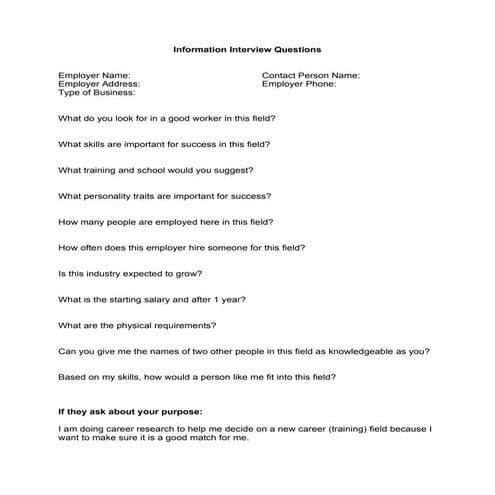 Information interview questions | DOC