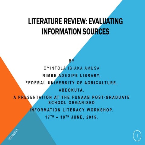 LITERATURE REVIEW: EVALUATING INFORMATION SOURCES | PPTX | Publishing ...