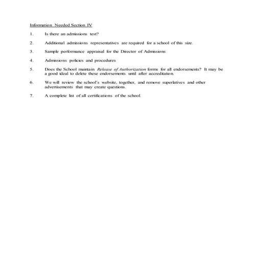 Information needed section iv | DOCX