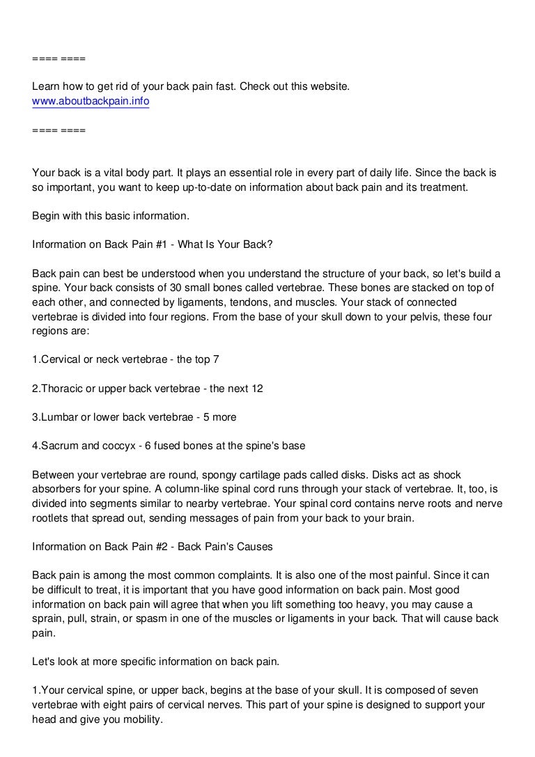 Information on Back Pain-Keeping Your Back Straight