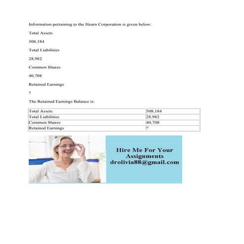 Information pertaining to the Hearn Corporation is given below- Total ...