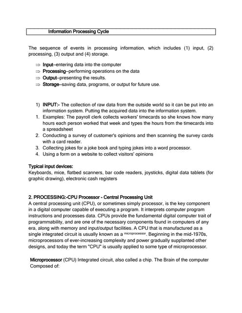 Information processing cycle | PPTX | Computing | Technology & Computing