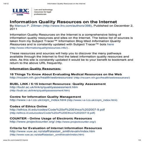 Information Quality Resources on The Internet | PDF