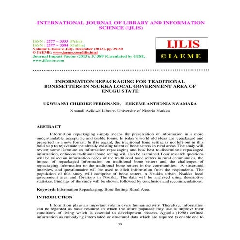 Information repackaging for traditional bonesetters in nsukka | PDF ...