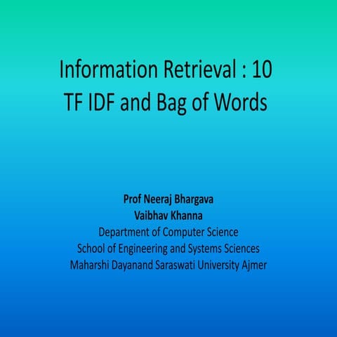 Information Retrieval 10 Tf Idf And Bag Of Words Ppt 