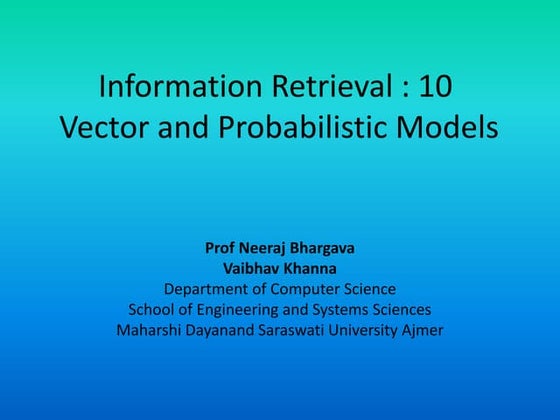 Information retrieval 15 alternative algebraic models | PPT