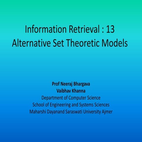 Information Retrieval 13 Alternative Set Theoretic Models Ppt 6091