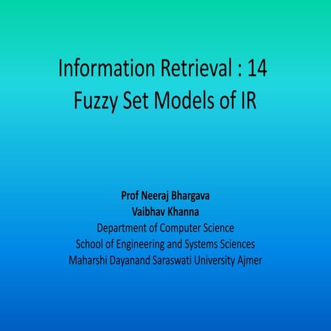 Information retrieval 14 fuzzy set models of ir | PPTX