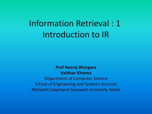 Information Retrieval 1 Introduction To Ir Pptx Databases Computer Software And Applications