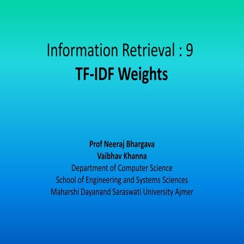 Information Retrieval 9 Tf Idf Weights Ppt 