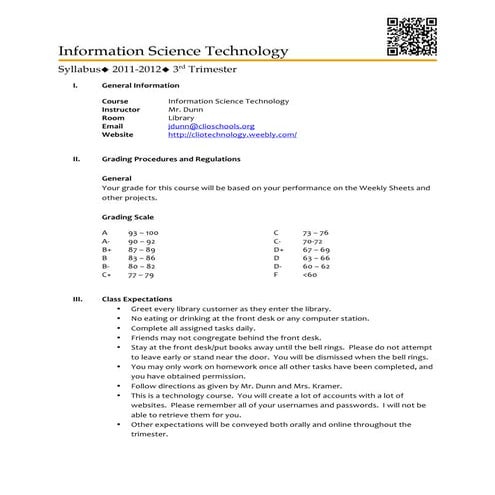 Information Science Technology Syllabus 2011-2012 3rd Trimester | PDF