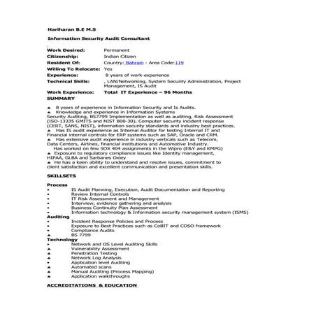 Information Security Audit Consultant | PDF