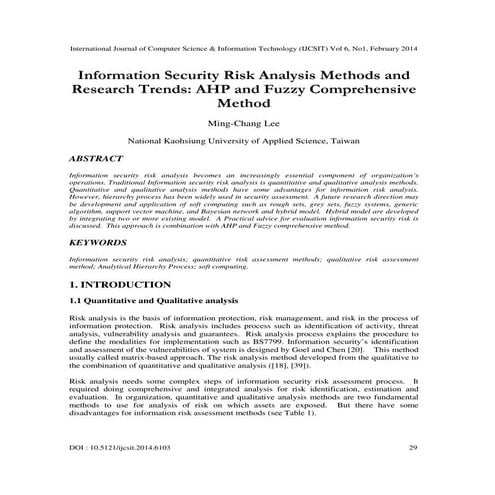 Information security risk analysis methods and research trends ahp and fuzzy comprehensive ...