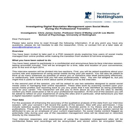 Participant Information Sheet: Digital Reputation Management & Social ...