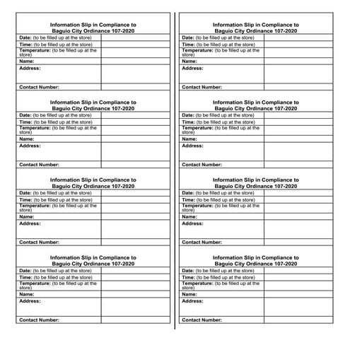 Information Slip in Compliance to Baguio Ordinance 107-2020 [TEMPLATE ...