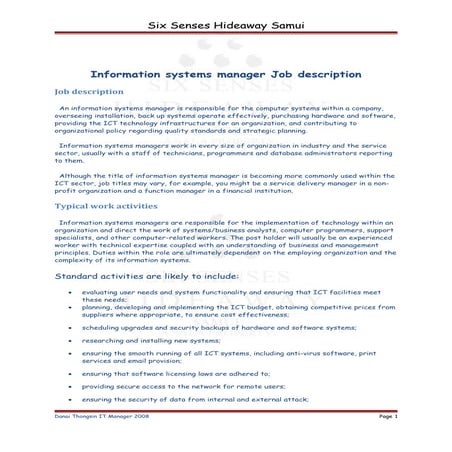Information Systems Manager Job Description | PDF