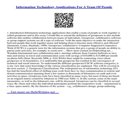 Information Technology Applications For A Team Of People | PDF