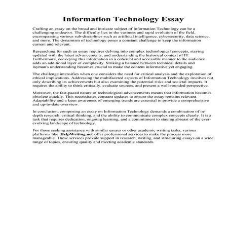 Information Technology Essay. Technology Essay - How to write an essay ...