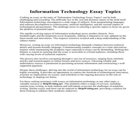 Information Technology Essay Topics | PDF