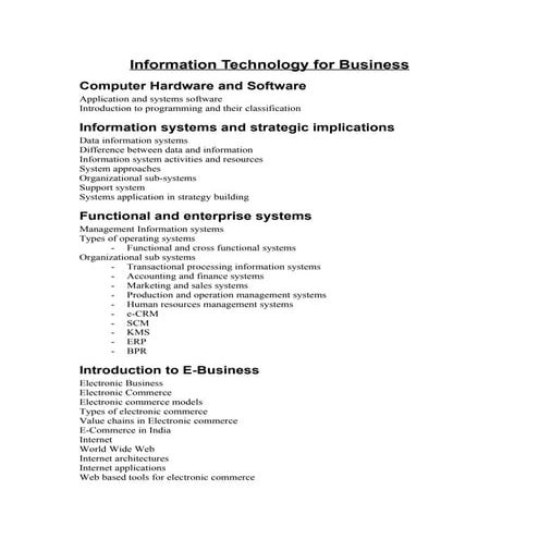 Information Technology For Business Syllabus | DOC | Computing | Technology & Computing